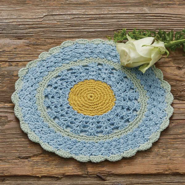 Flora Round Crochet Accent Mat 8" - Blue | Park Designs