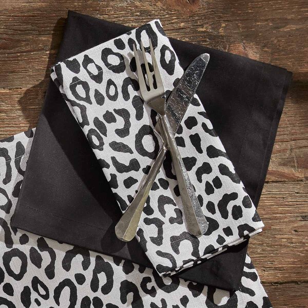 Safari Leopard Printed Napkin - Black |Split-P