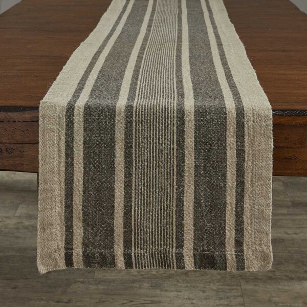 Washed Linen Stripe Table Runner - Brown - 60"L | Split-P