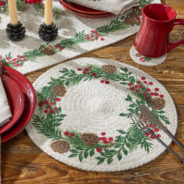 Boxwood And Pine Print Braided Placemat | Park Designs