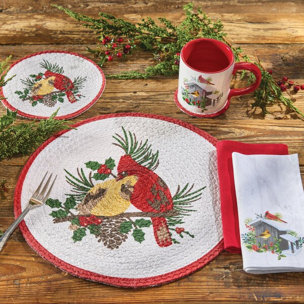 Holiday Cardinal Love Print Braid Placemat 15" Dia | Park Designs